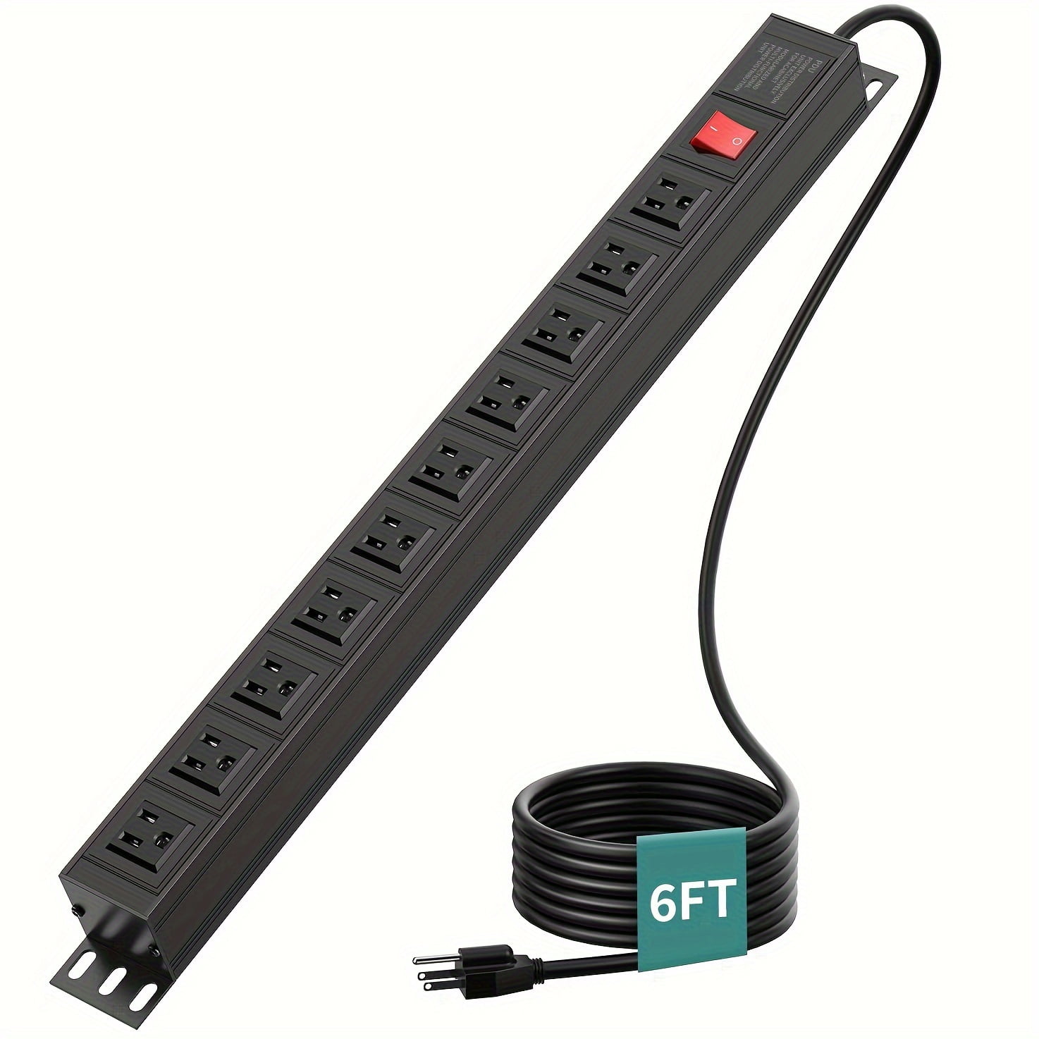 Metal Power Strip 10 Outlet, Heavy Duty Long Power Strip 6FT 16AWG Cord ...