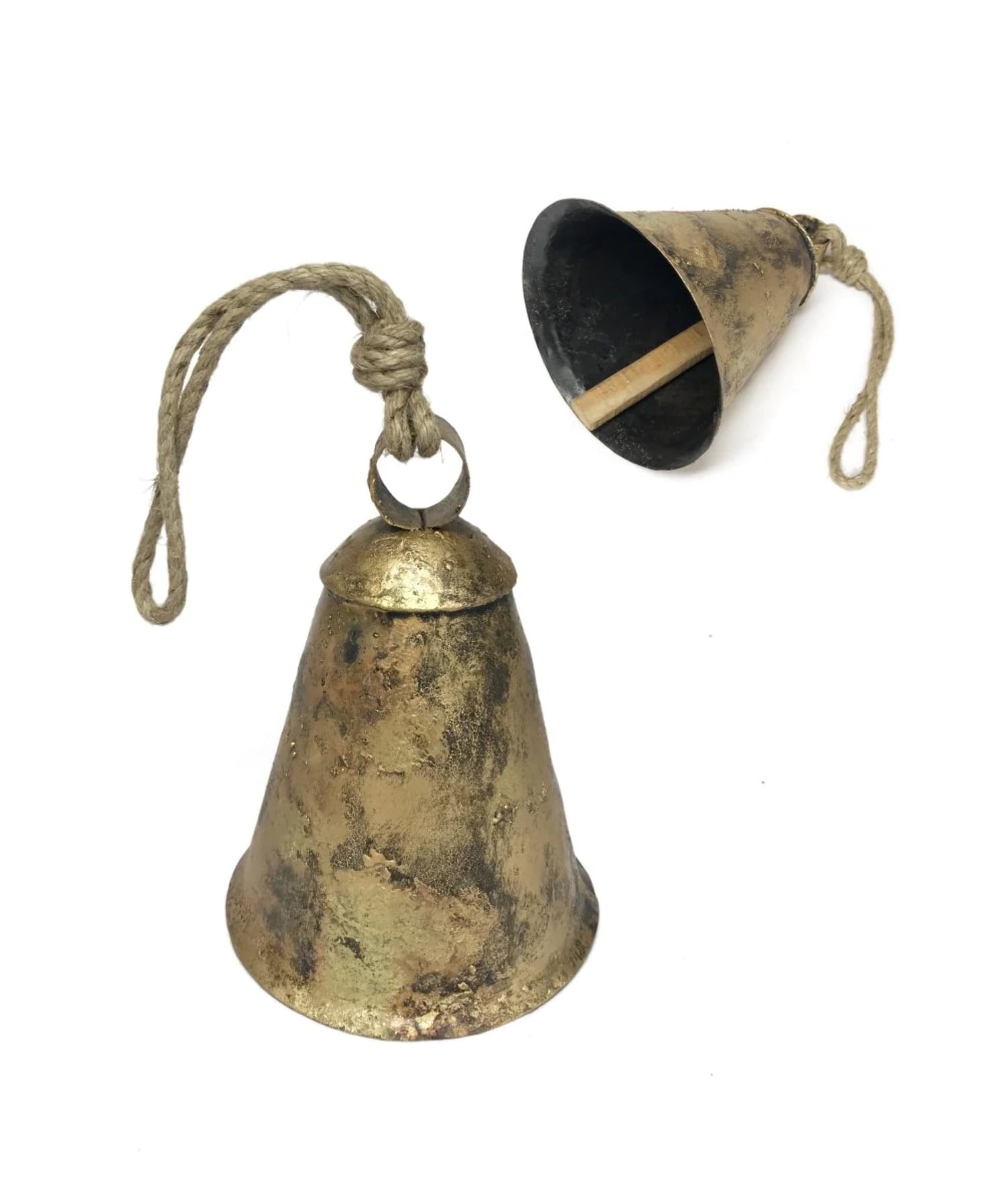 Metal Prairie Cow Bell - Aged Antique Gold Finish - Jute Rope and ...