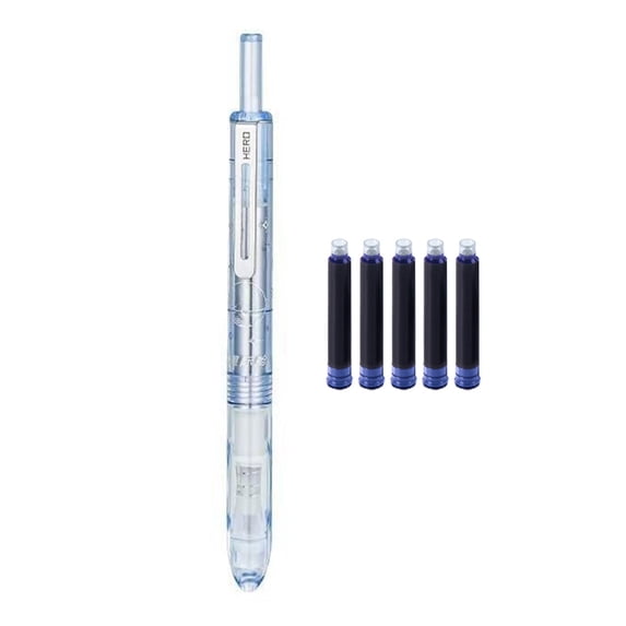 Metal Press Fountain Pen with 5 Inks Cartridges Retractable Metal Inks ...