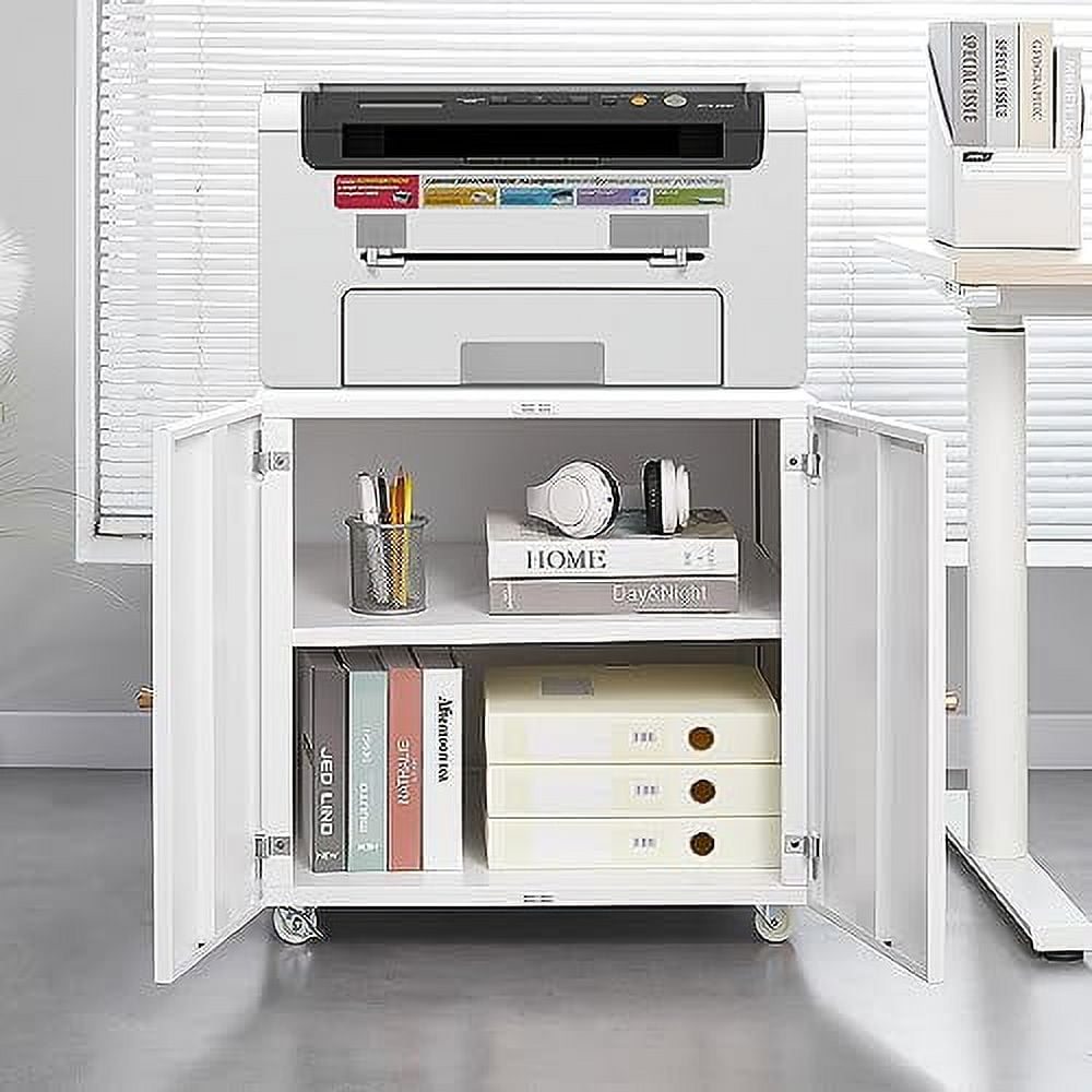 Metal Printer Stand with Storage, 23.62'' Mobile Printer Table for ...