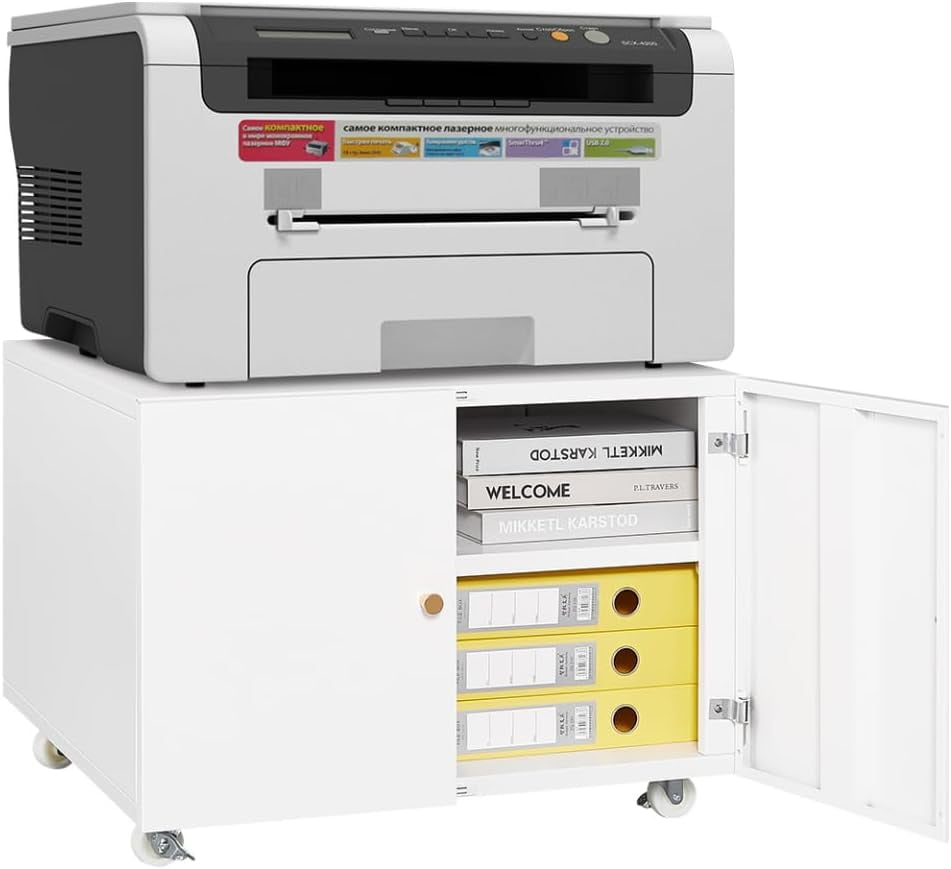 Metal Printer Stand with Storage, Under Desk Rolling Printer Cabinet ...