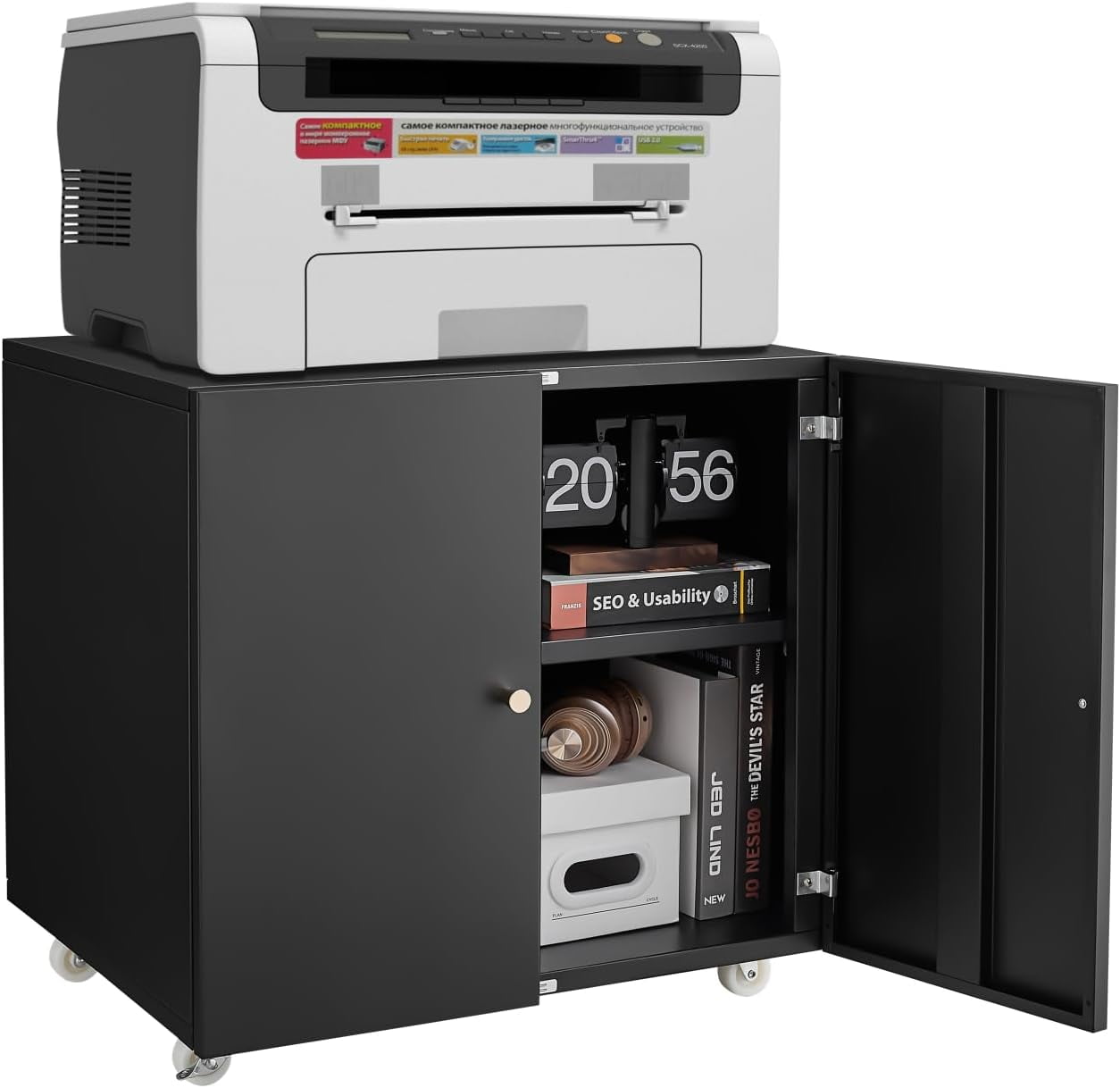Metal Printer Stand with Storage, Heavy Duty Rolling Printer Cabinet ...