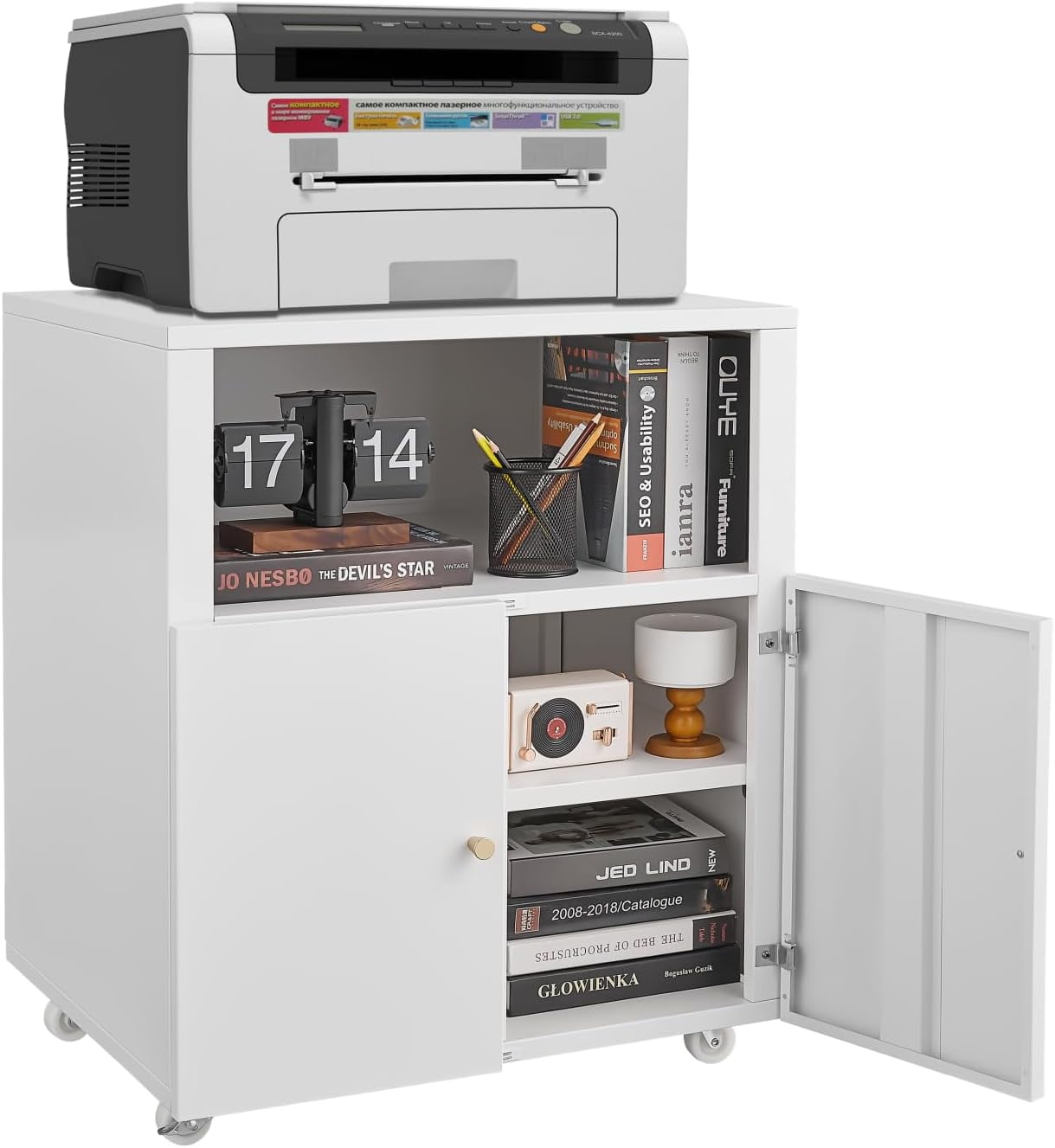 Metal Printer Stand with Storage Mobile File Cabinet on Wheels with ...