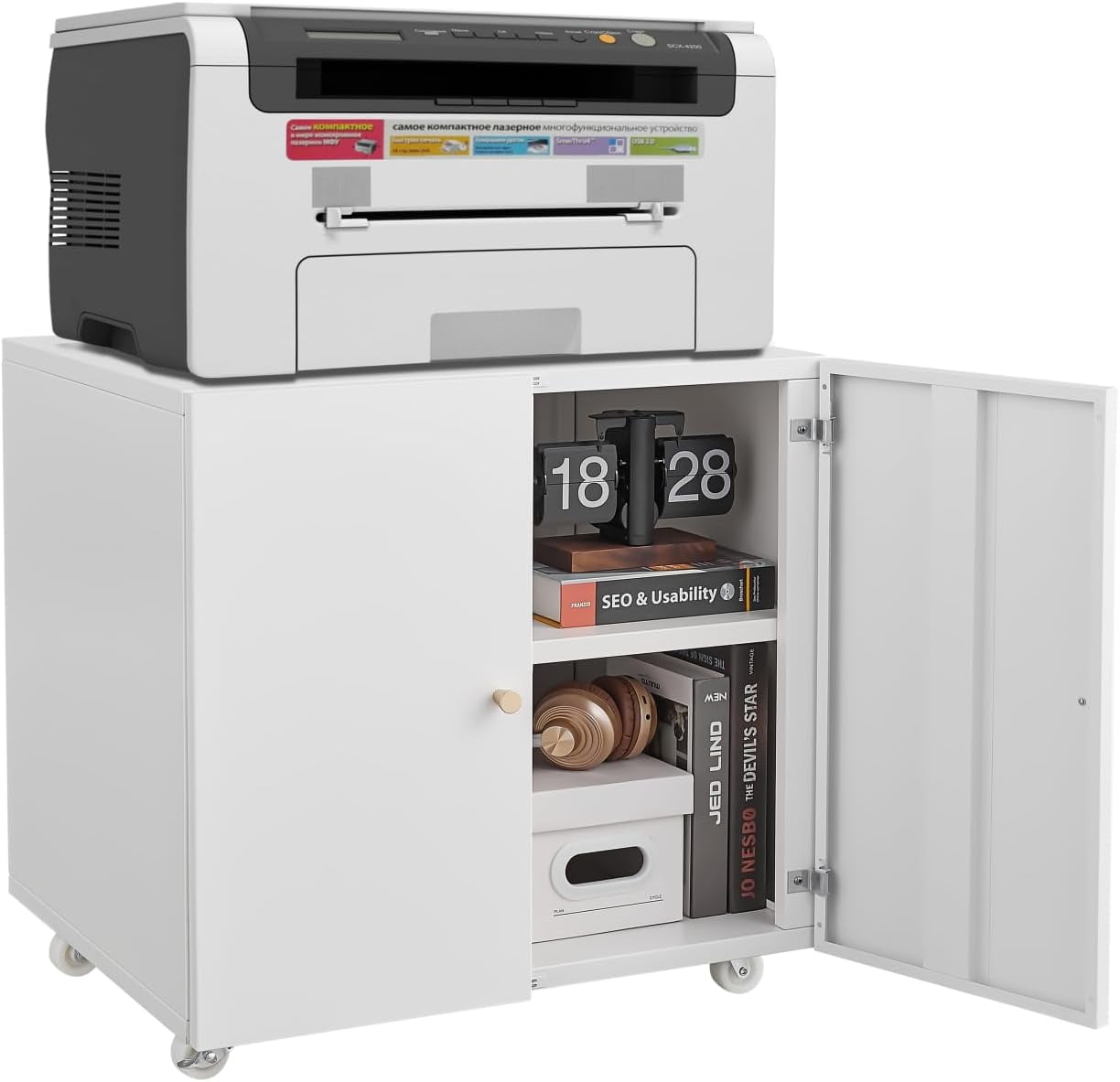 Metal Printer Stand with Storage Rolling File Cabinet on Wheels with ...