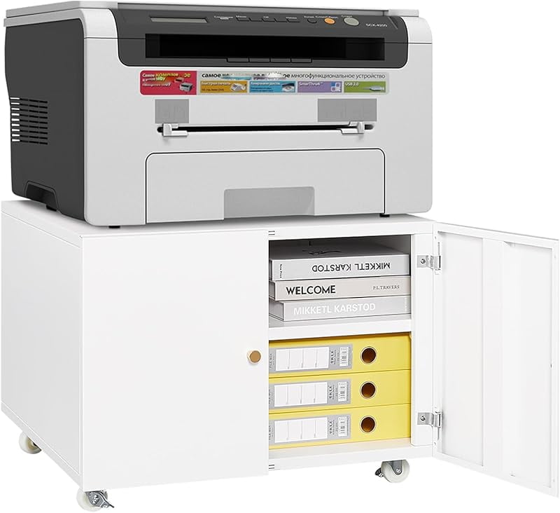 Metal Printer Stand with Storage, Heavy Duty Rolling Printer Cart with ...