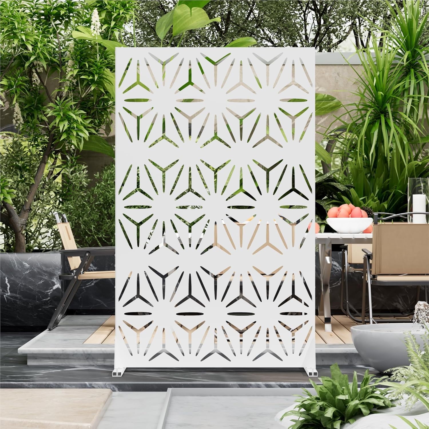 Metal Privacy Screen for Outdoor Freestanding Privacy Screens, White ...