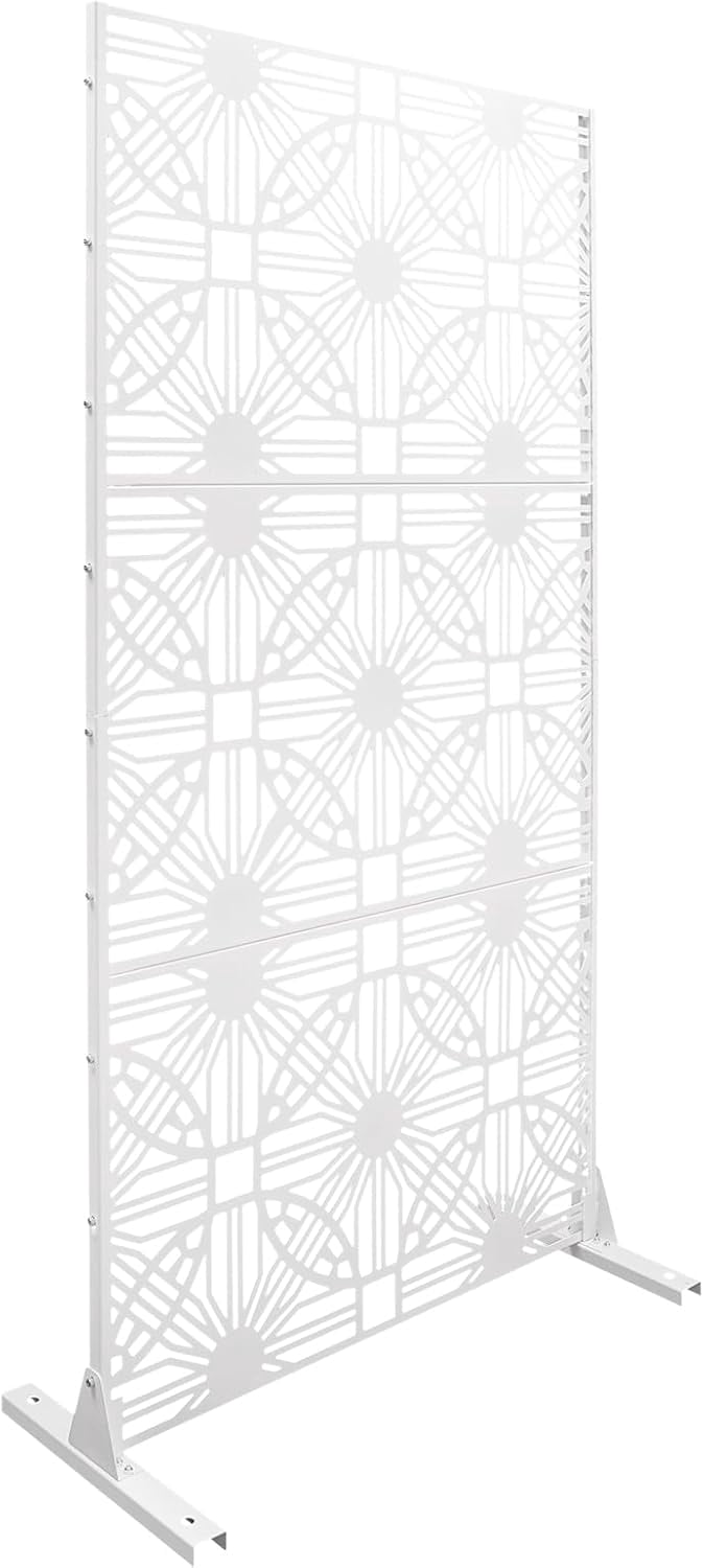 Metal Privacy Screen with Stand, 5.96FT H×3.02FT W Outdoor Freestanding ...
