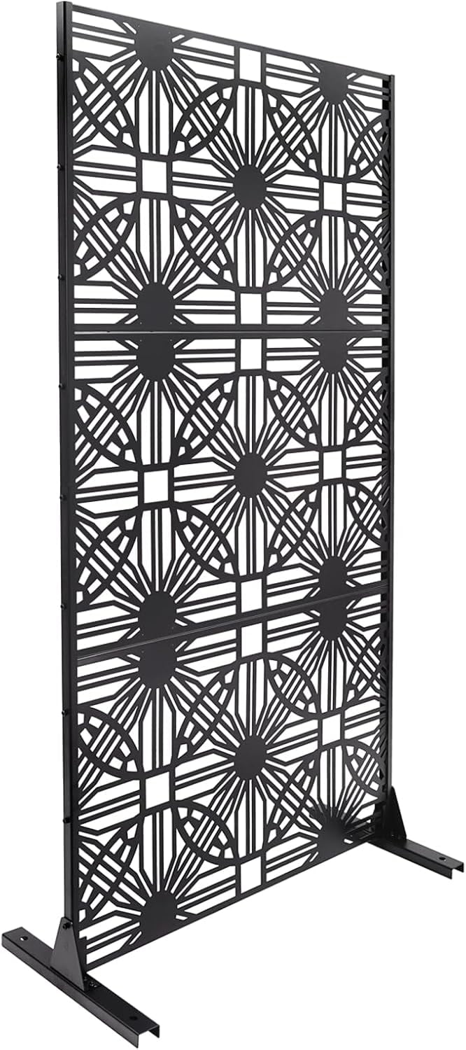 Metal Privacy Screen with Stand, 5.96FT H×3.02FT W Outdoor Freestanding ...