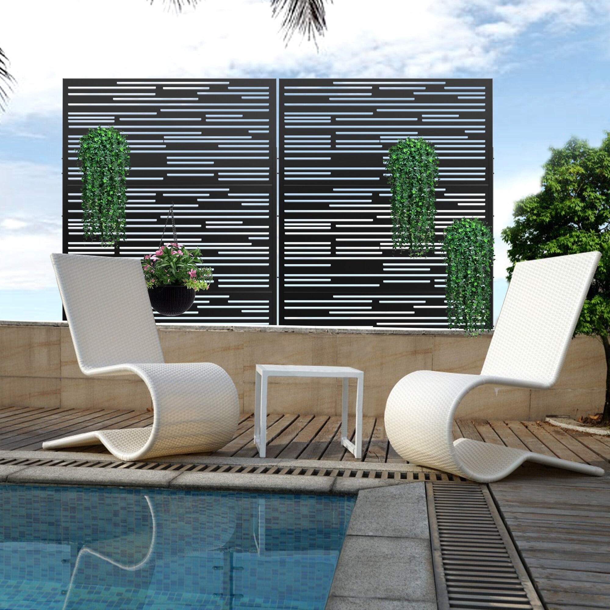 Metal Privacy Screen Wall Decoration Free Standing-6.3 ft. H X 4 ft. W ...