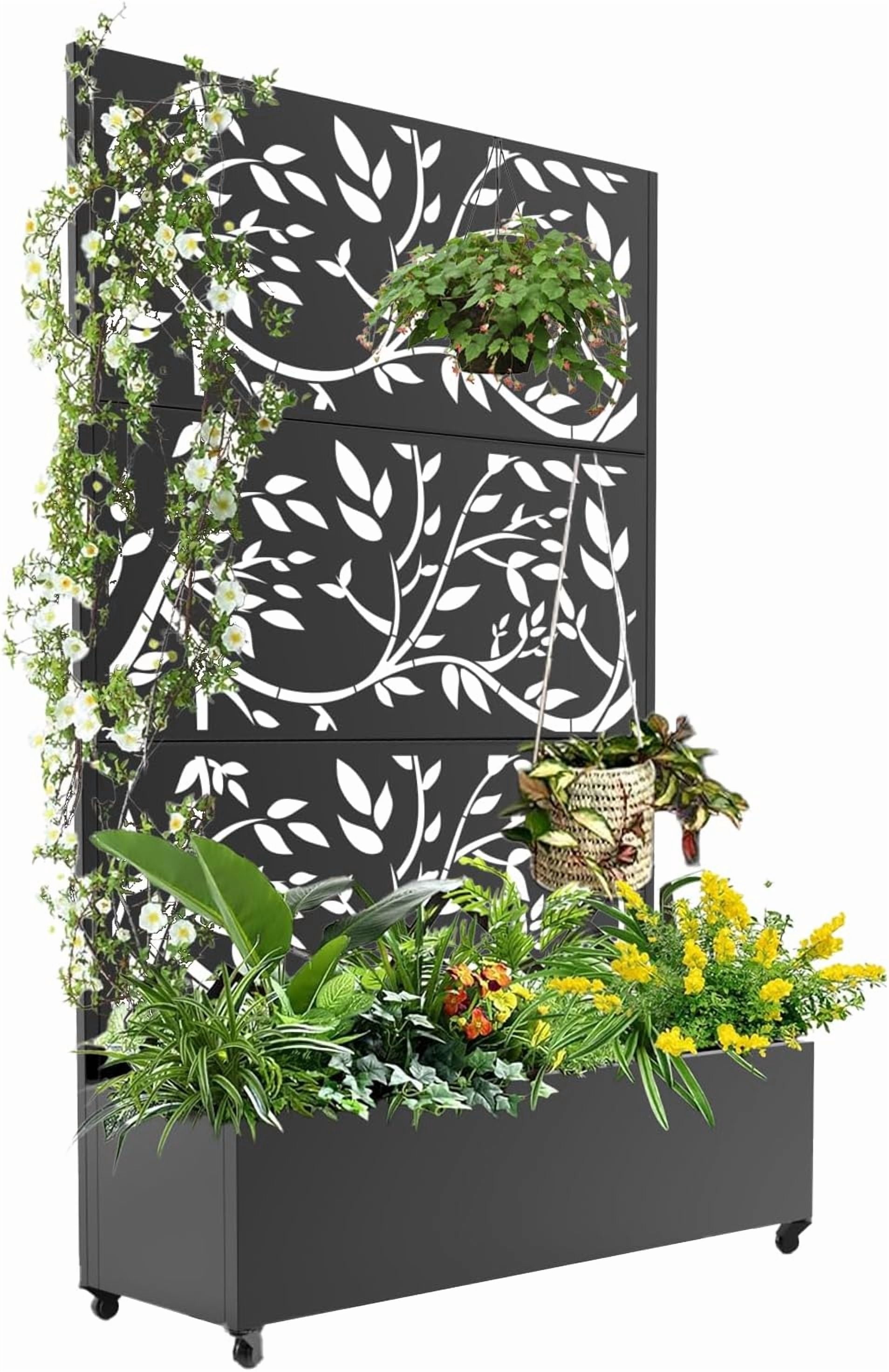 Metal Privacy Screen with Planter Box, 73"x 47"x 16" Garden Decorative ...
