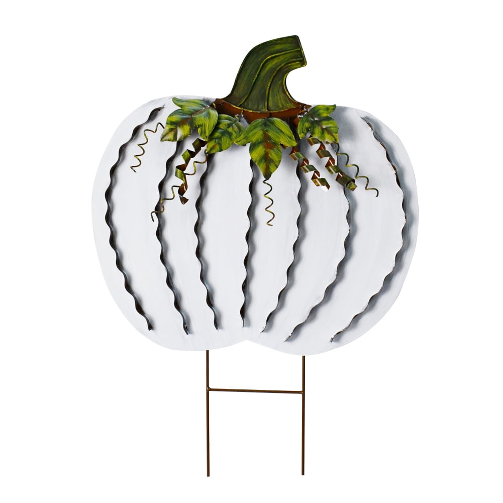 Metal Pumpkin Stake Fall Decor, Rustic White Pumpkin Metal Yard Sign ...