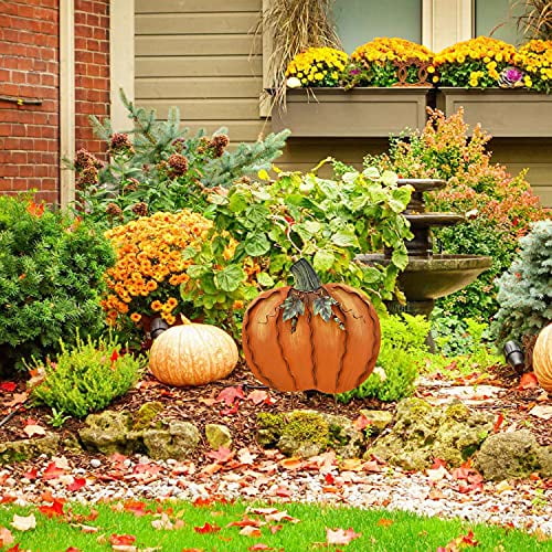 Metal Pumpkin Yard Sign Stakes Fall Harvest Garden Lawn Yard Porch ...