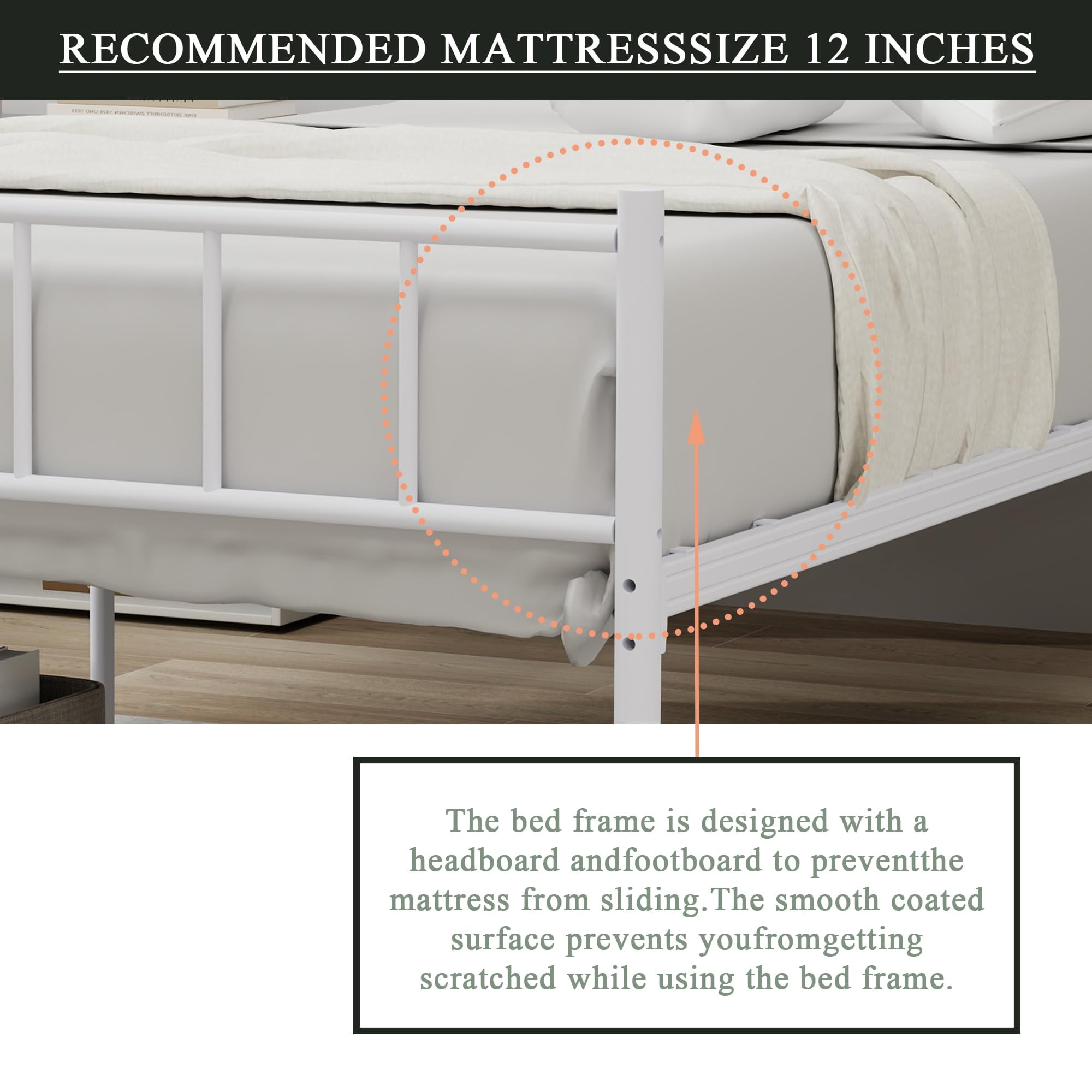 Metal Queen Bed Frame with Headboard Footboard, Sturdy Steel Slats ...