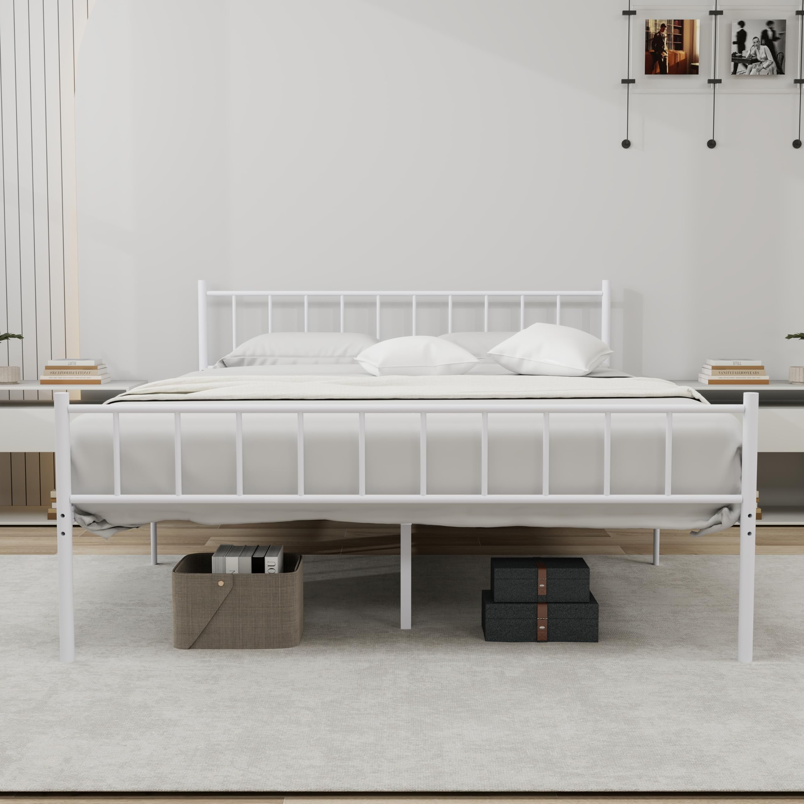 Metal Queen Bed Frame with Headboard Footboard, Sturdy Steel Slats ...