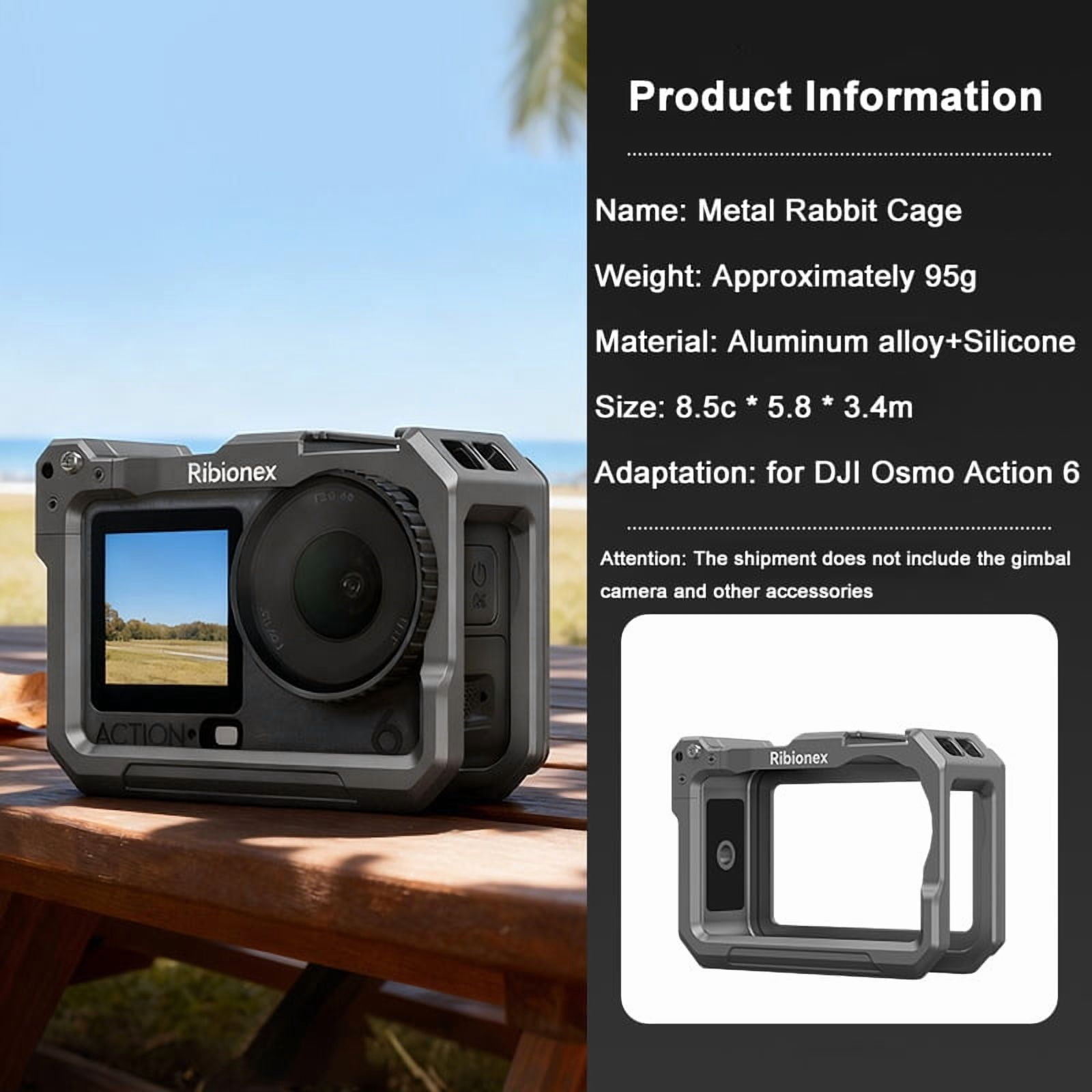 Metal Rabbit Cage for DJI Osmo Action6, Aluminum Protective Expansion ...