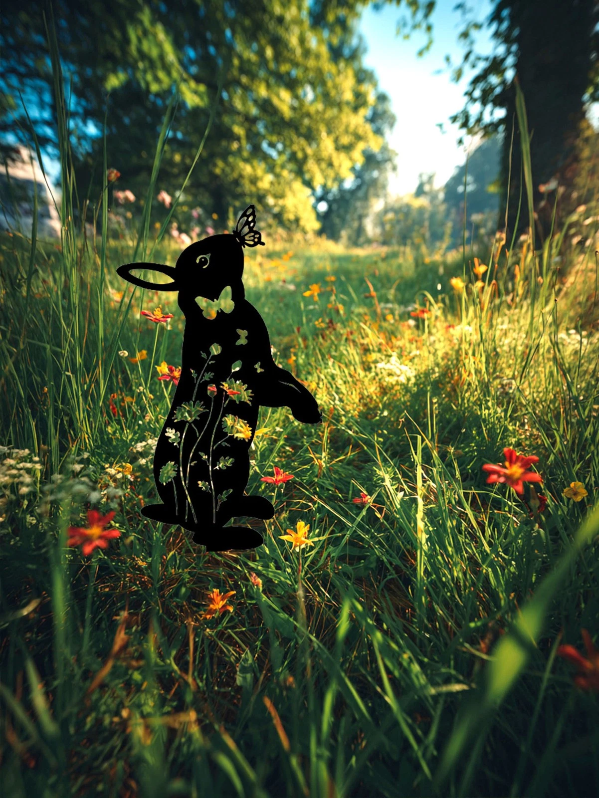 Metal Rabbit Garden Stake & Wall Sculpture-Outdoor Silhouette Yard Art ...