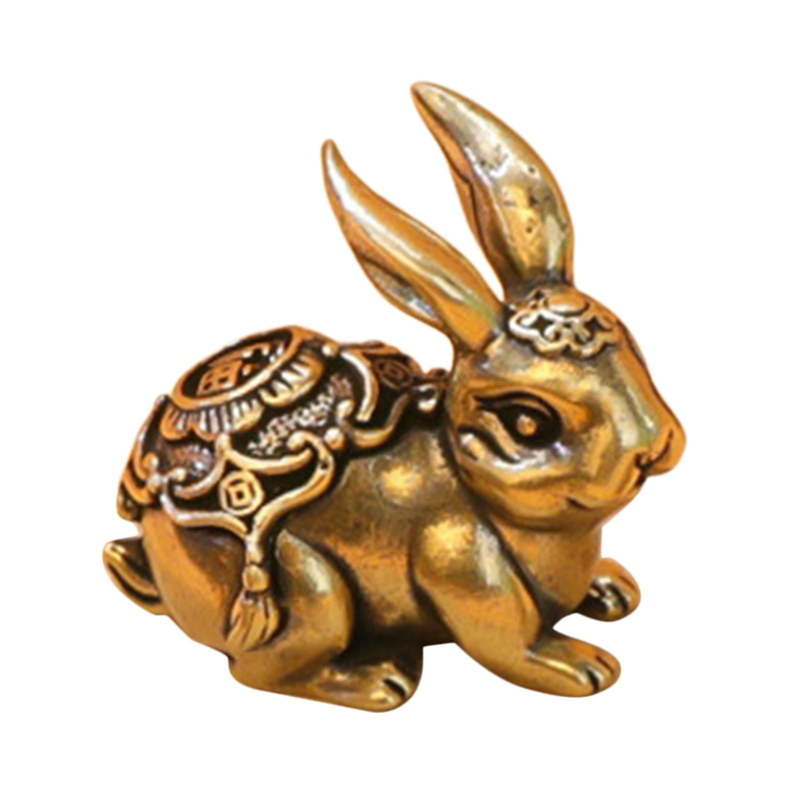 Metal Rabbit Statue Feng Shui Decor Bunny Figurines Small Rabbit Charm ...