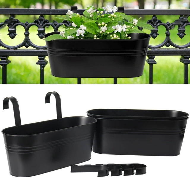 Metal Railing Planter for Outdoor Plants - 3 Pack 16 Inch Balcony Hanging Planter Box with ...