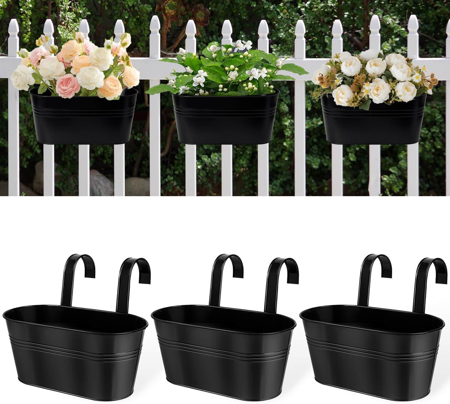 Metal Railing Planter for Outdoor Plants - 3 Pack Balcony Hanging ...