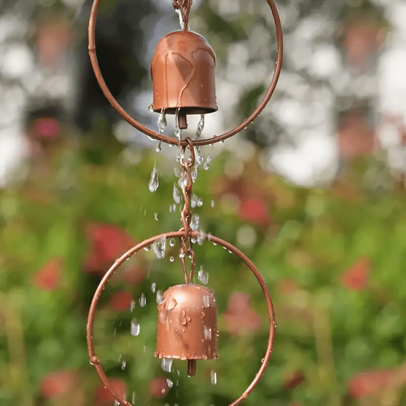Metal Rain Chain with Garden Bell, Decorative Wind Chime for Downspout ...