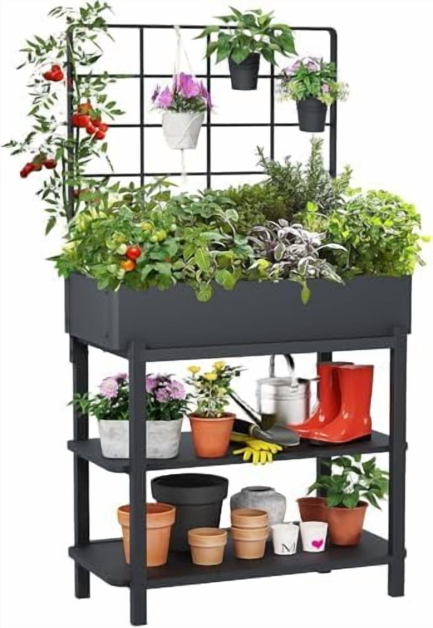 Metal Raised Garden Bed with Trellis, Elevated Planter Box with Legs ...