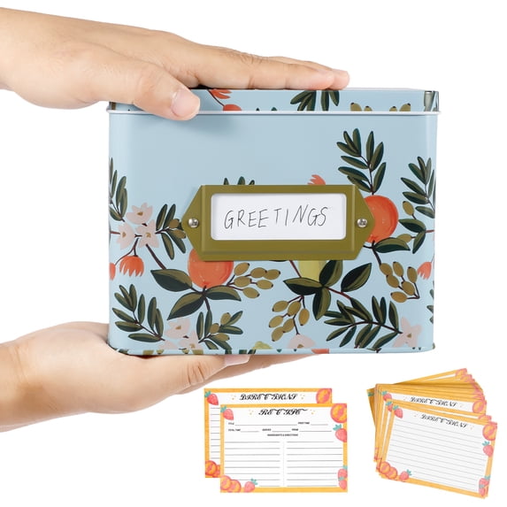 Metal Recipe Box Holder with 100 Cards Countertop Recipe Holder ...
