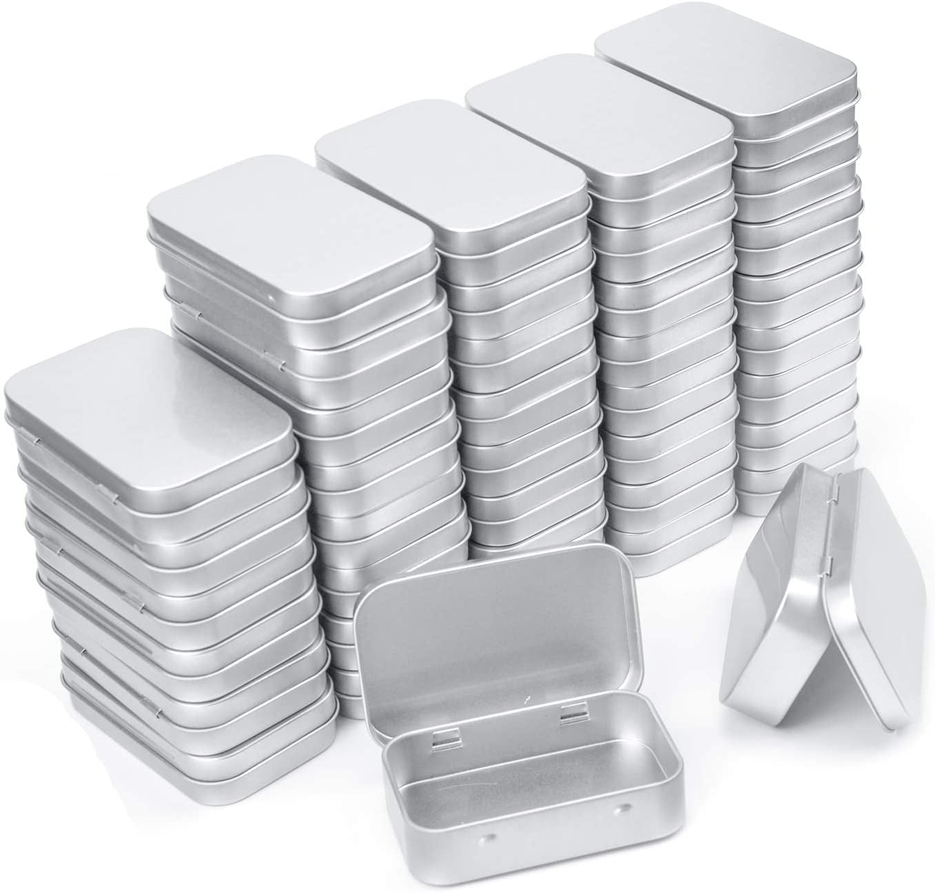 Metal Rectangular Empty Hinged Tins - 40 Pack Silver Mini Portable Box ...