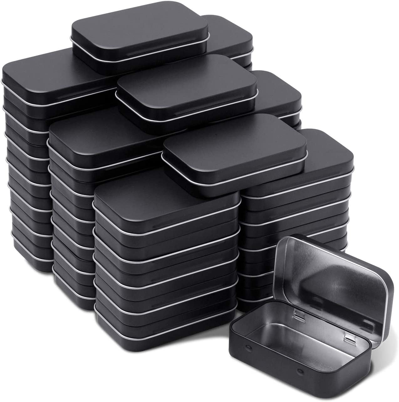 Metal Rectangular Hinged Tins - Pack of 40 Matte Black Mini Portable ...