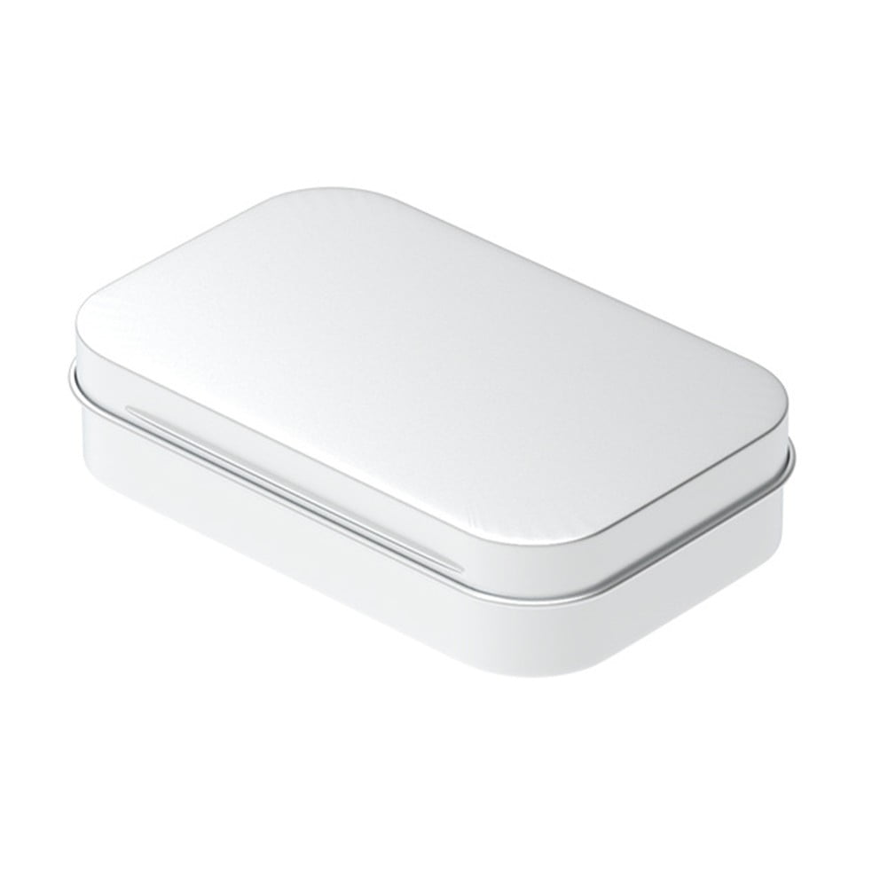 Metal Rectangular Mini Empty Tin Box Tinplate Bin Jar Flip Hinged ...