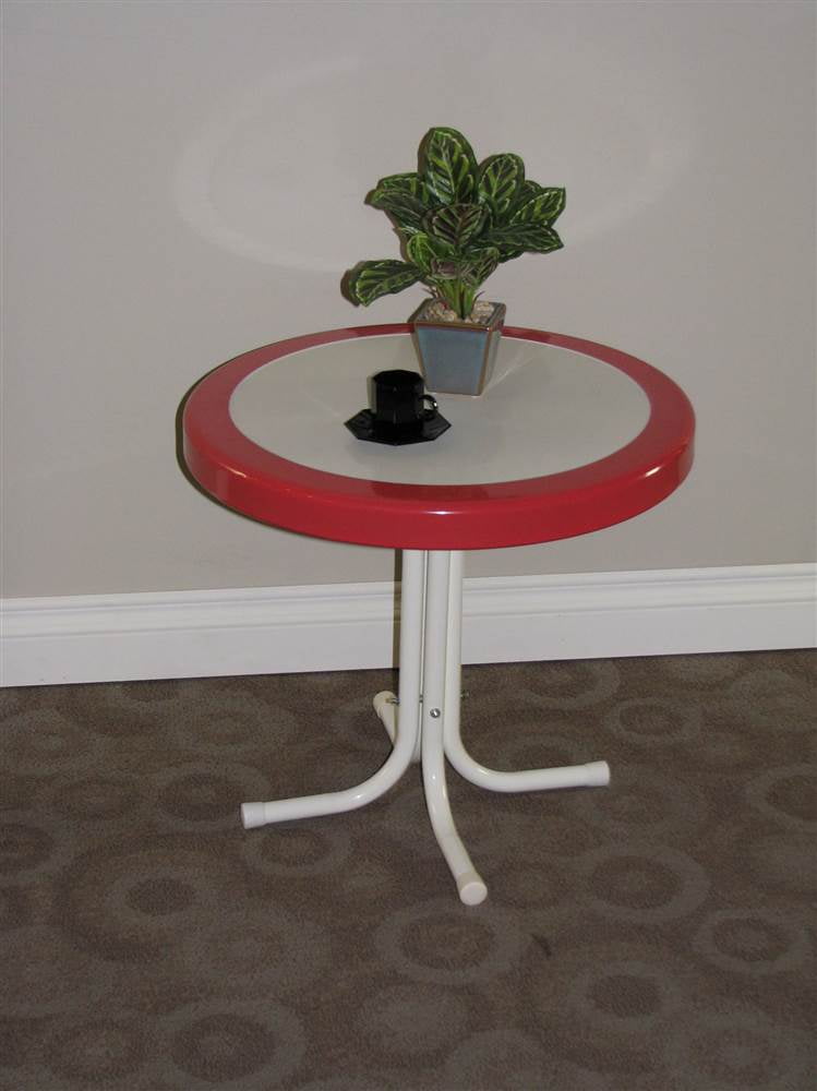 Metal Retro Round Table Red Coral and White - Walmart.com