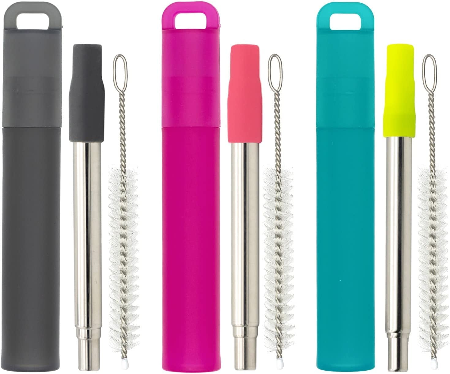 Metal Reusable Straws, 3 Pack Collapsible Portable Stainless Steel ...