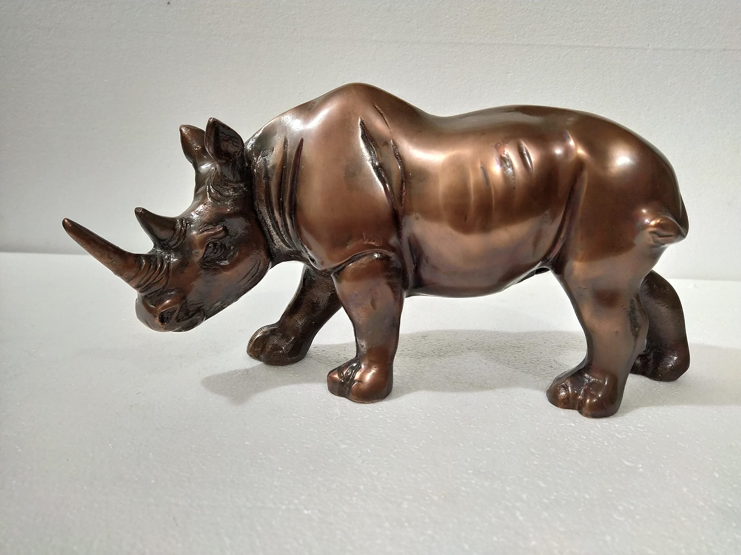 Metal Rhino Statue Sculpture: Unique Rough & Tough Antique Copper Rhino ...