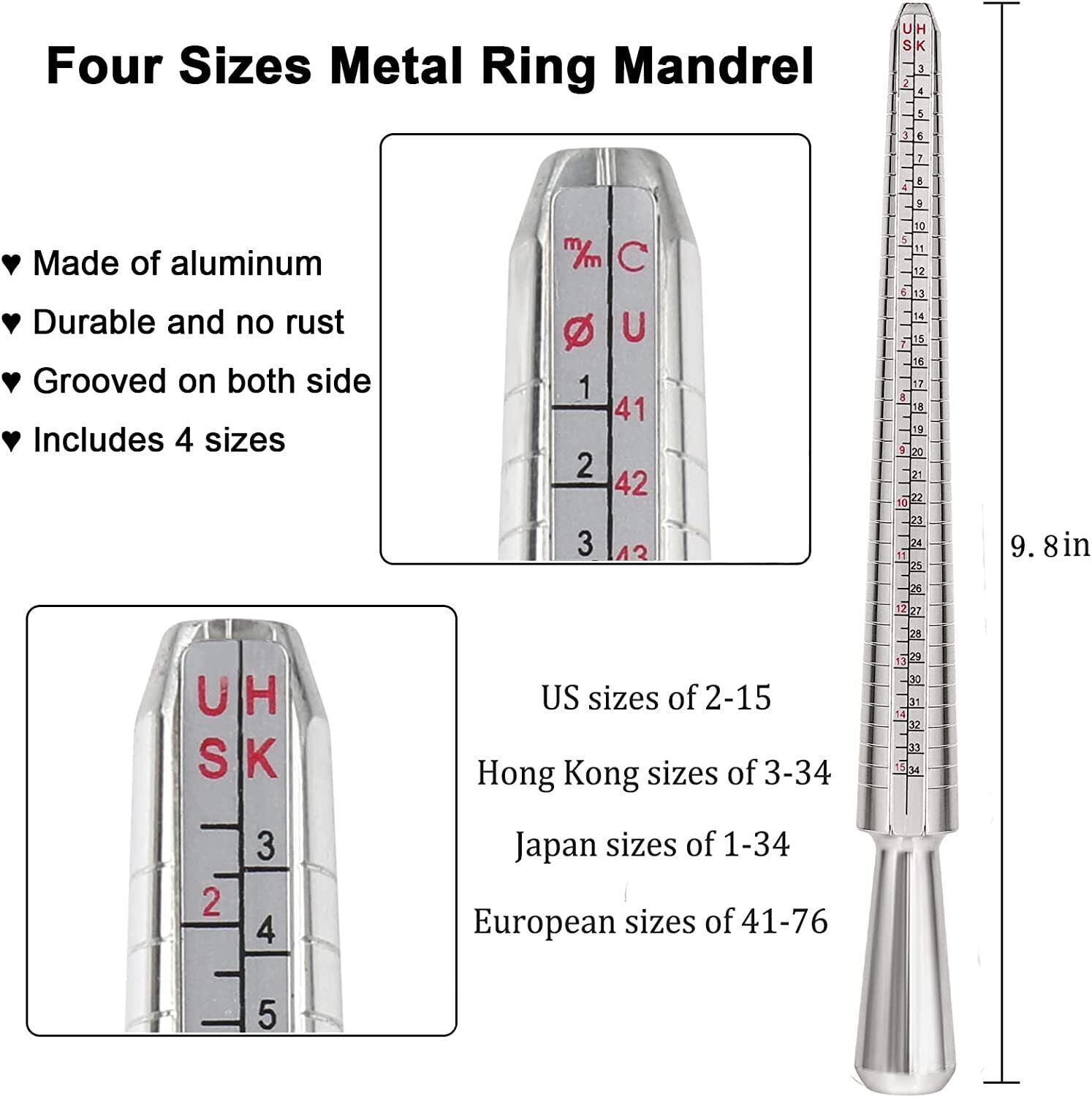 Metal Ring Sizer Gauge Mandrel Finger Sizing Measure Stick Standard ...