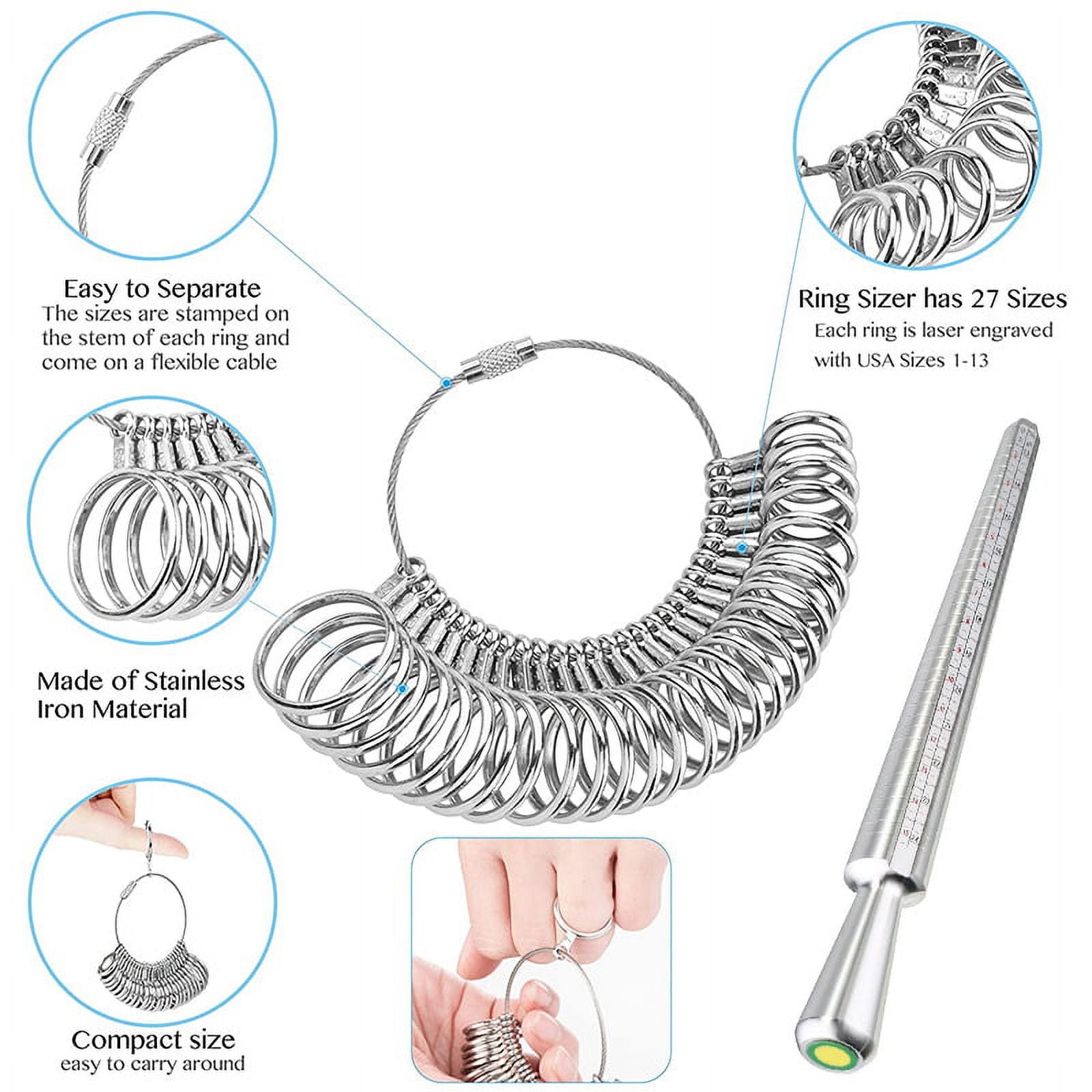 Metal Ring Sizer Gauge Mandrel Finger Sizing Measure Stick Standard ...