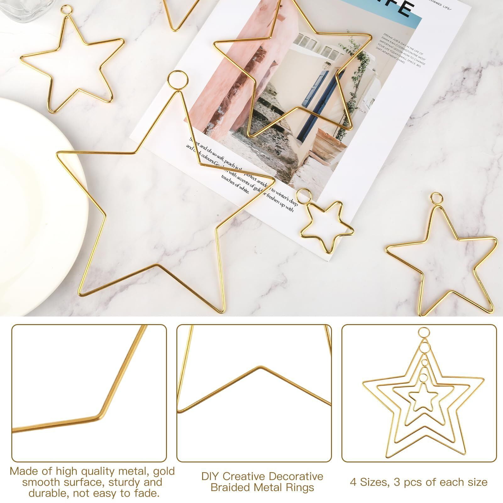 Metal Rings Wire Rings,Gold Star Metal Rings for Crafts Wreath Wall ...