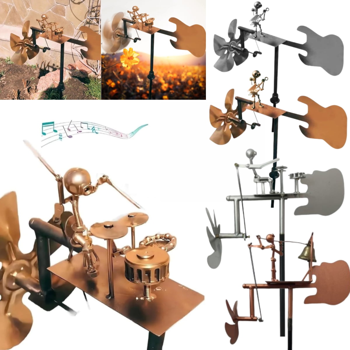 Metal Rock Band Windmill, Handmade Metal Drummer Windmill, Wind Spinner ...
