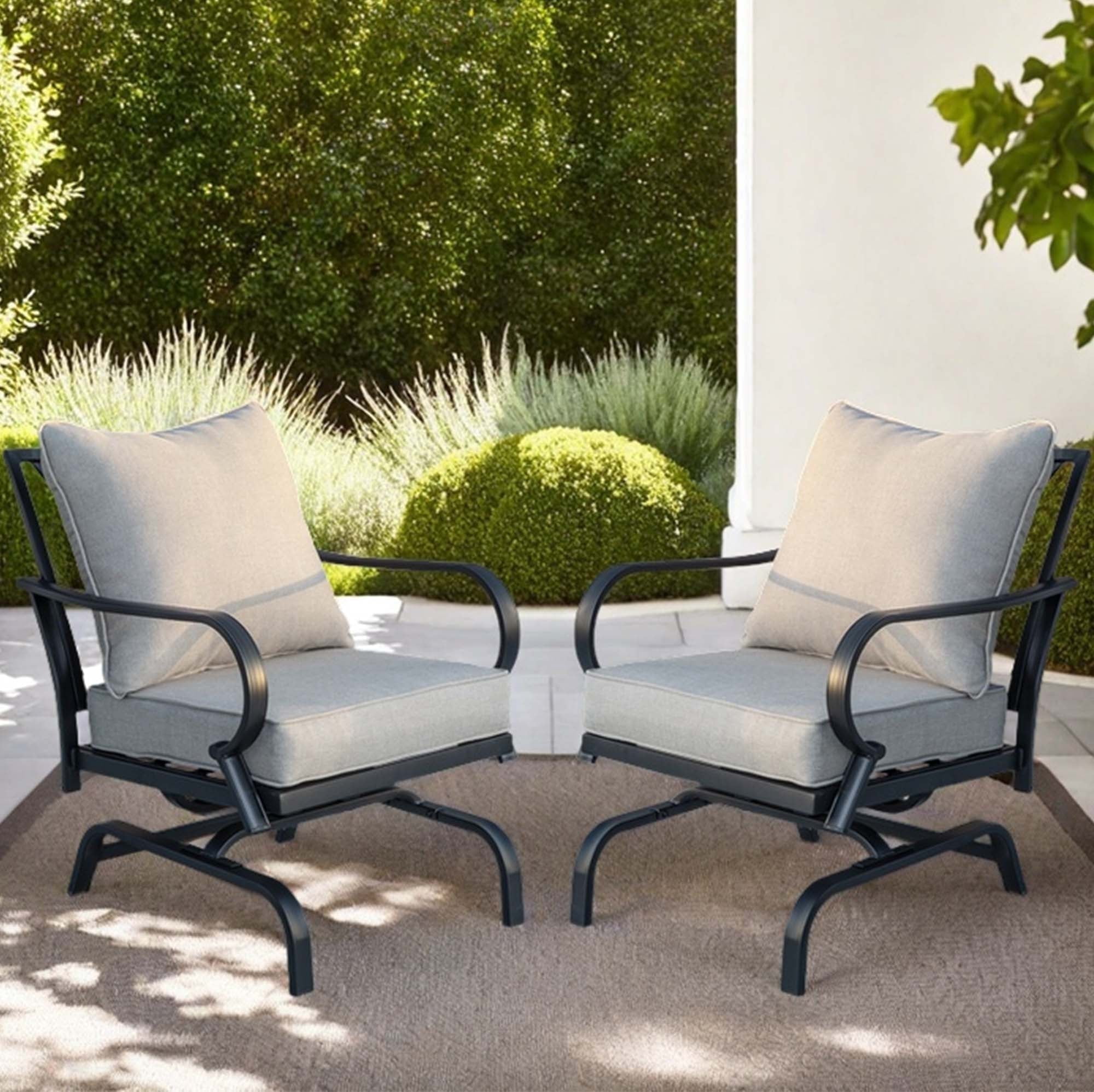 Outdoor Metal Rocking Chair Set of 2, Patio Sofa with Cushions for ...
