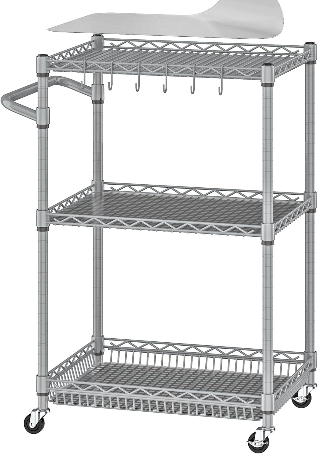 Metal Rolling Cart, 3 Tier Kitchen Cart with Wheels Wire Utility ...