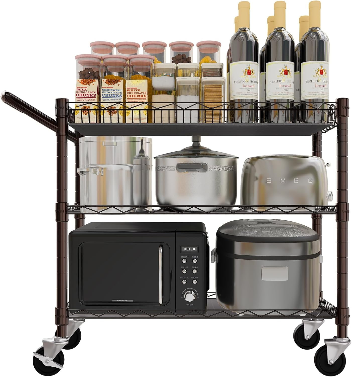 Metal Rolling Carts with Wheels, 3 Tier Kitchen Utility Cart 990lbs ...