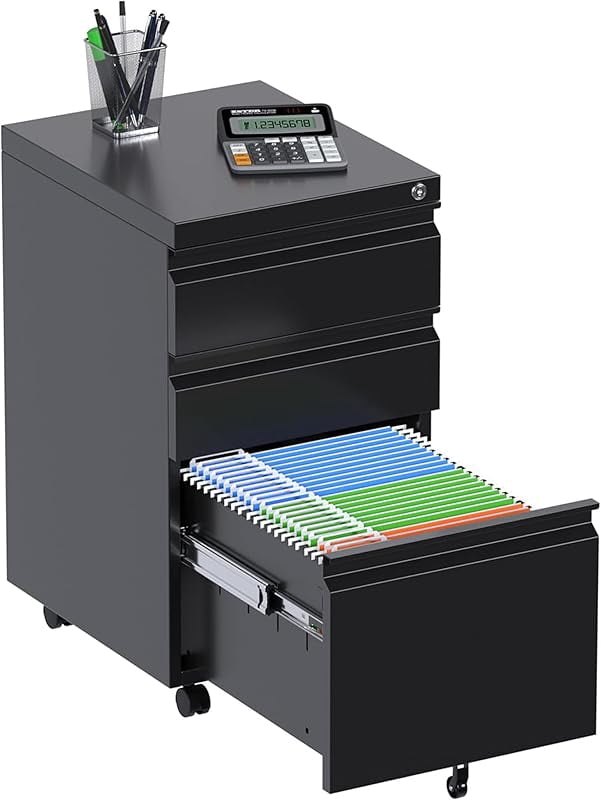 Metal Rolling File Cabinet with 3 Drawers, Under Desk Mobile Filing ...