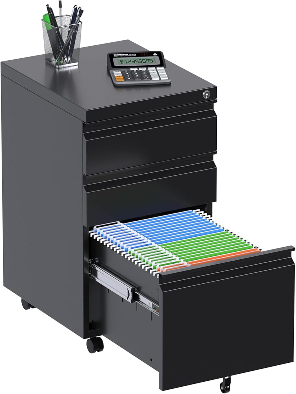 Metal Rolling File Cabinet with 3 Drawers, Under Desk Mobile Filing ...