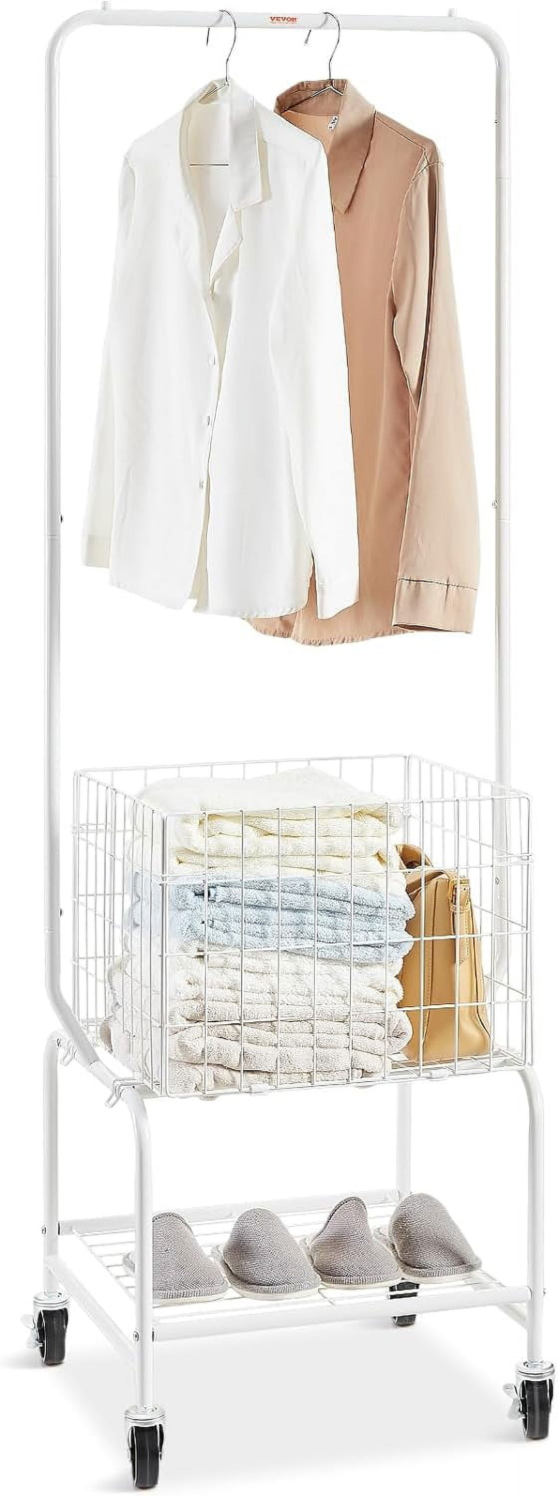 Metal Rolling Laundry Basket with Hanging Garment Rack, Laundry Hamper ...