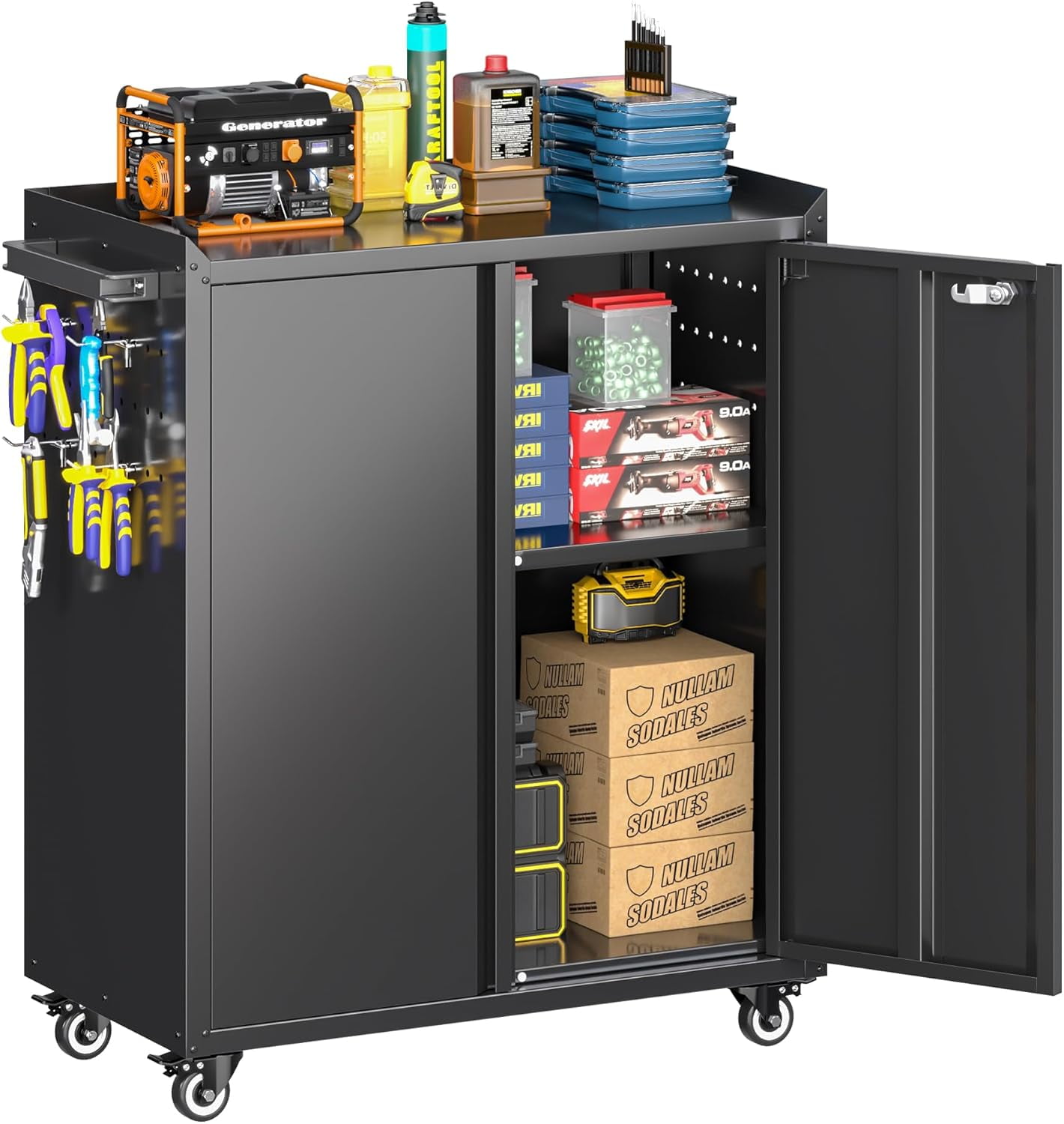 Metal Rolling Storage Cabinet with Wheels and Handle,Locking Steel Tool ...