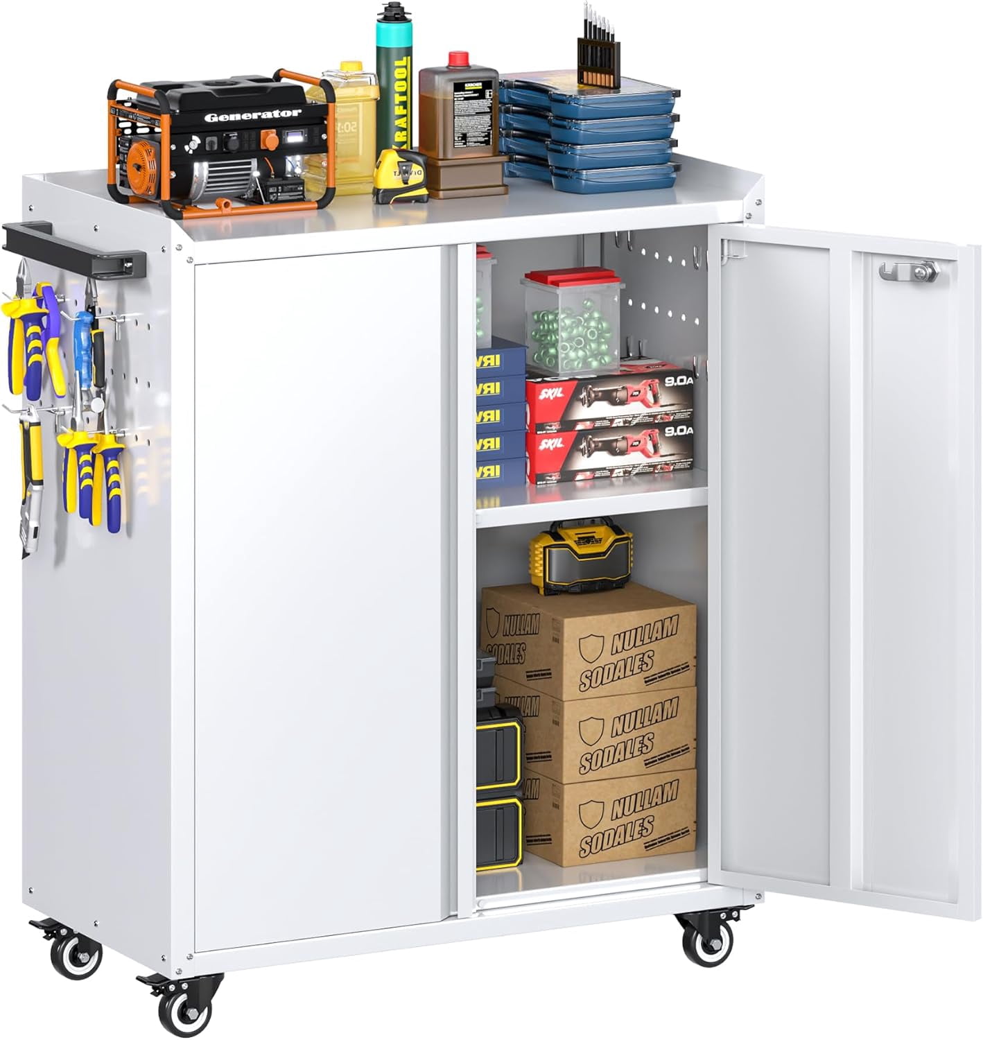 Metal Rolling Storage Cabinet with Wheels and Handle, Locking Steel ...