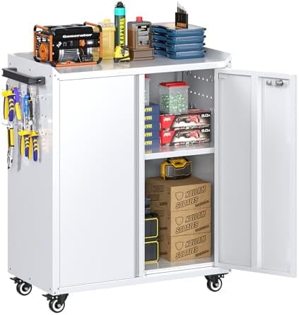 Metal Rolling Storage Cabinet with Wheels and Handle, Locking Steel ...