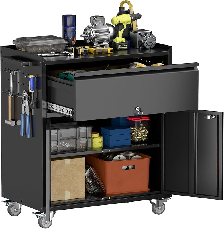Metal Rolling Storage Cabinet with Wheels and Handle,Locking Steel Tool ...