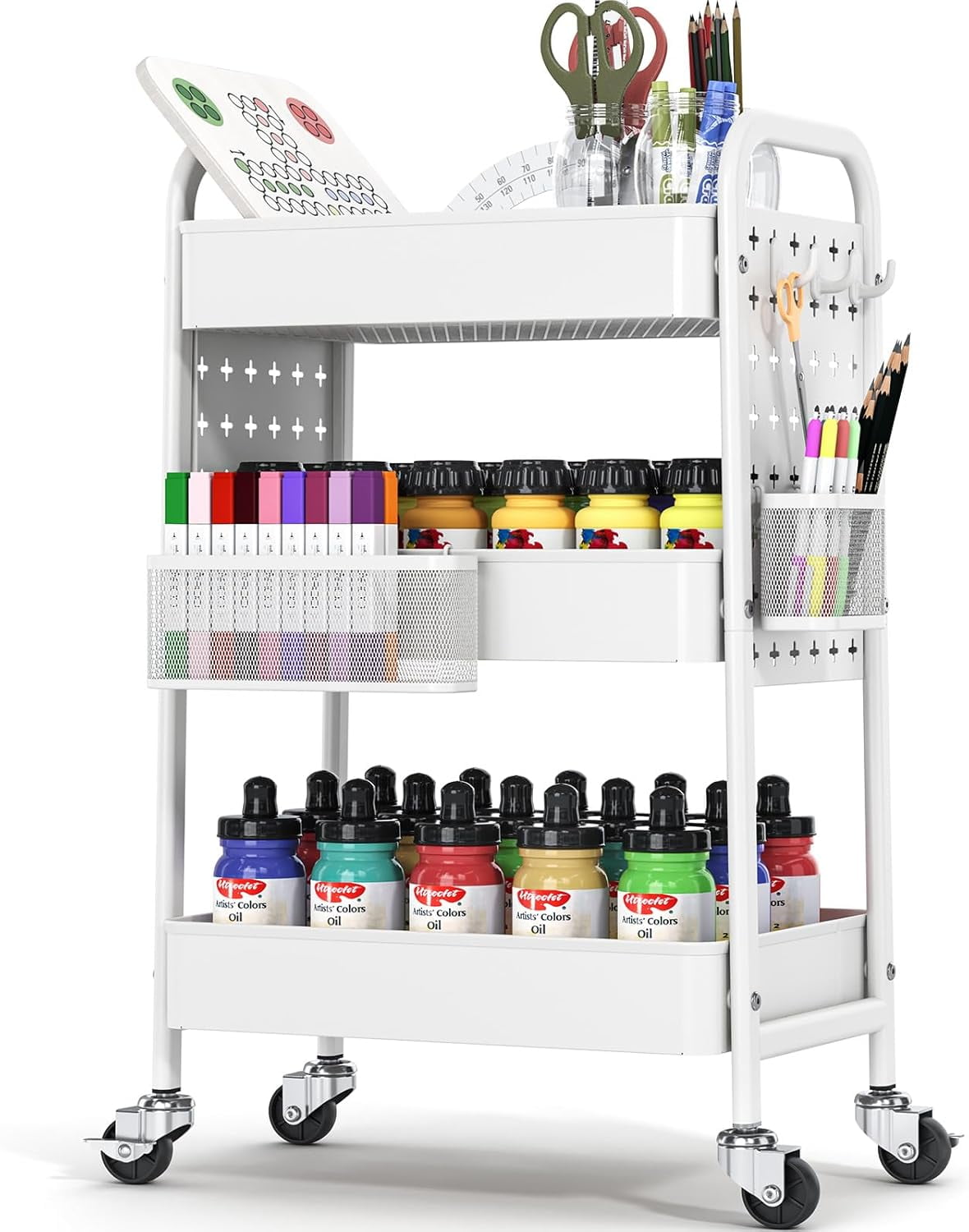 Metal Rolling Storage Cart, 3-Tier Utility Mobile Cart with DIY ...