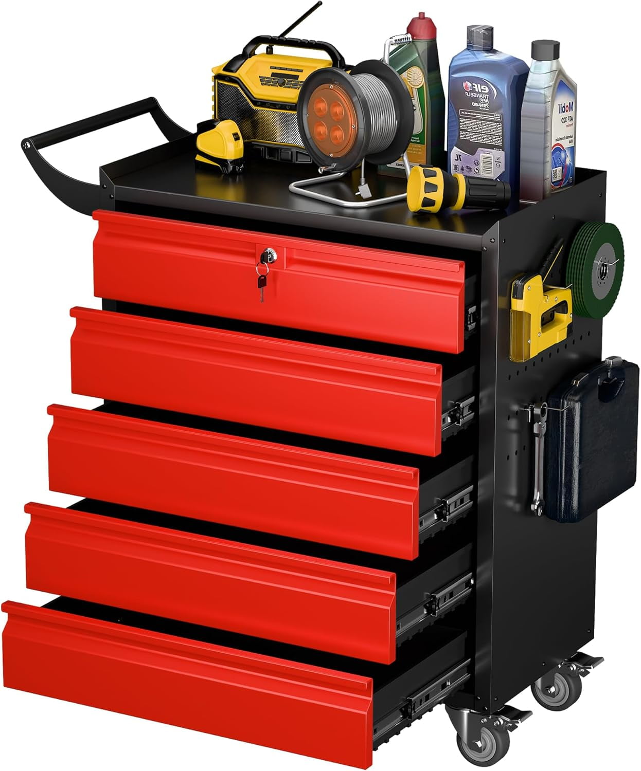 Metal Rolling Tool Chest with 5 Drawers and 4 Hooks,Tool Storage ...