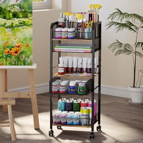 Metal Rolling Utility Cart with Drawer, Craft Storage Cart with DIY ...