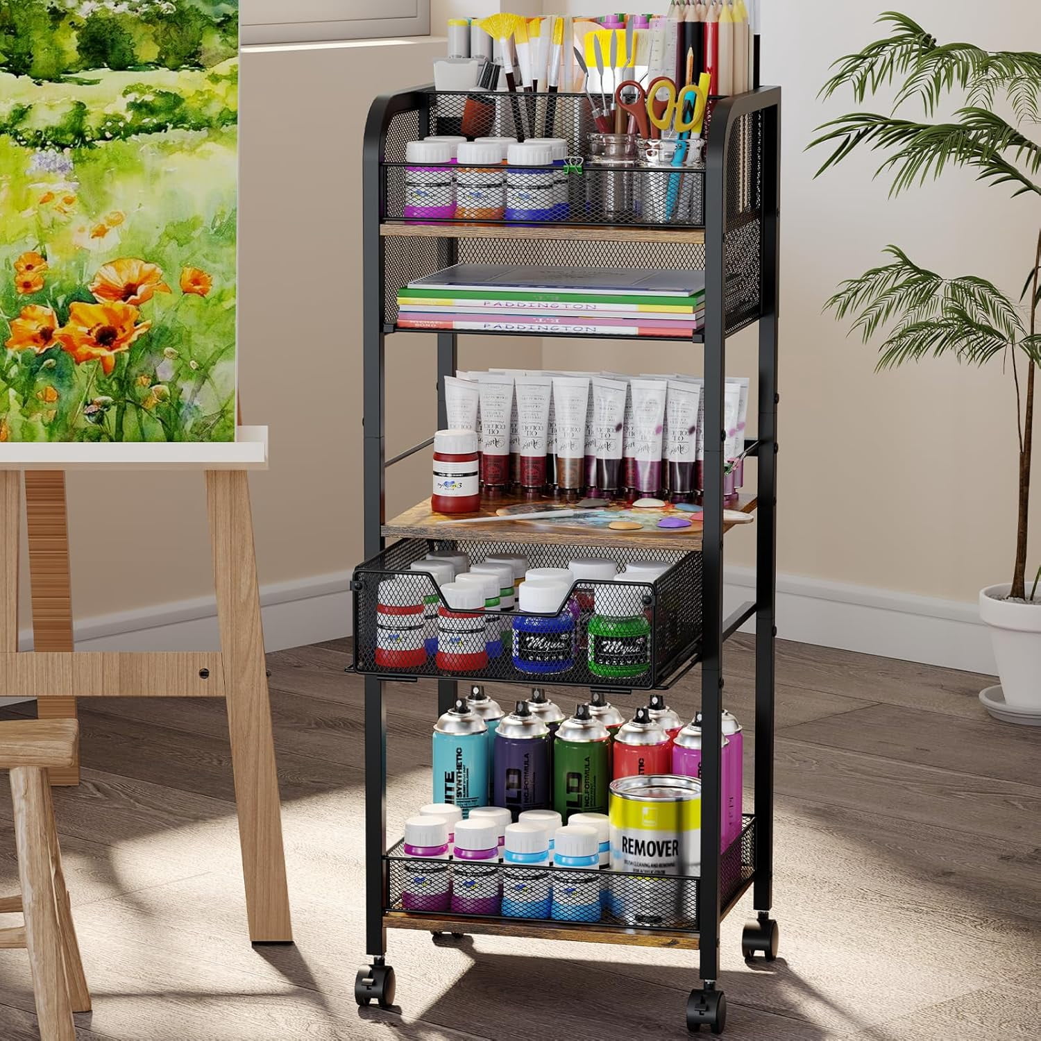 Metal Rolling Utility Cart with Drawer, Craft Storage Cart with DIY ...